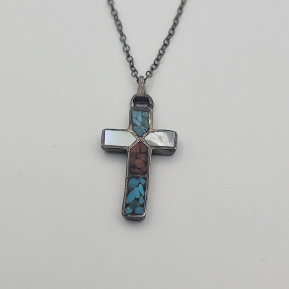 Native | Jewelry | Zuni Cross Necklace Turquoise Mother Of Pearl Coral ...